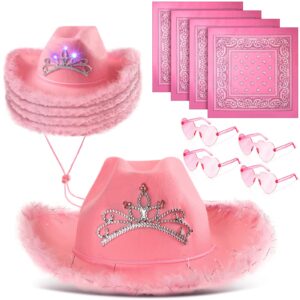 zhanmai 12 pcs light up cute cowboy cowgirl hat with heart glasses and bandana with tiara crown