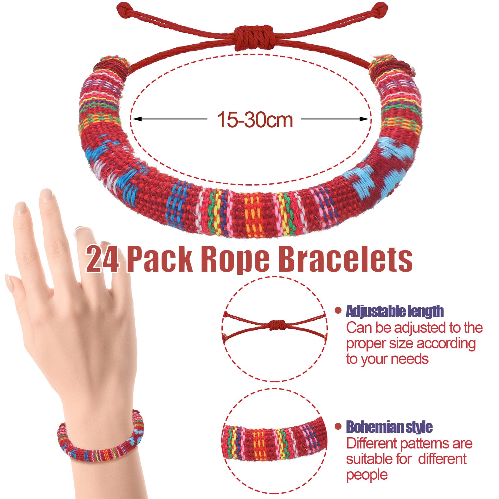 24 Pieces VSCO Bracelets for Teen Girls Friendship Bracelets Woven Braided Bracelet for Women and Men Boho Adjustable Ethnic Tribal Bracelet Rope String Bracelets