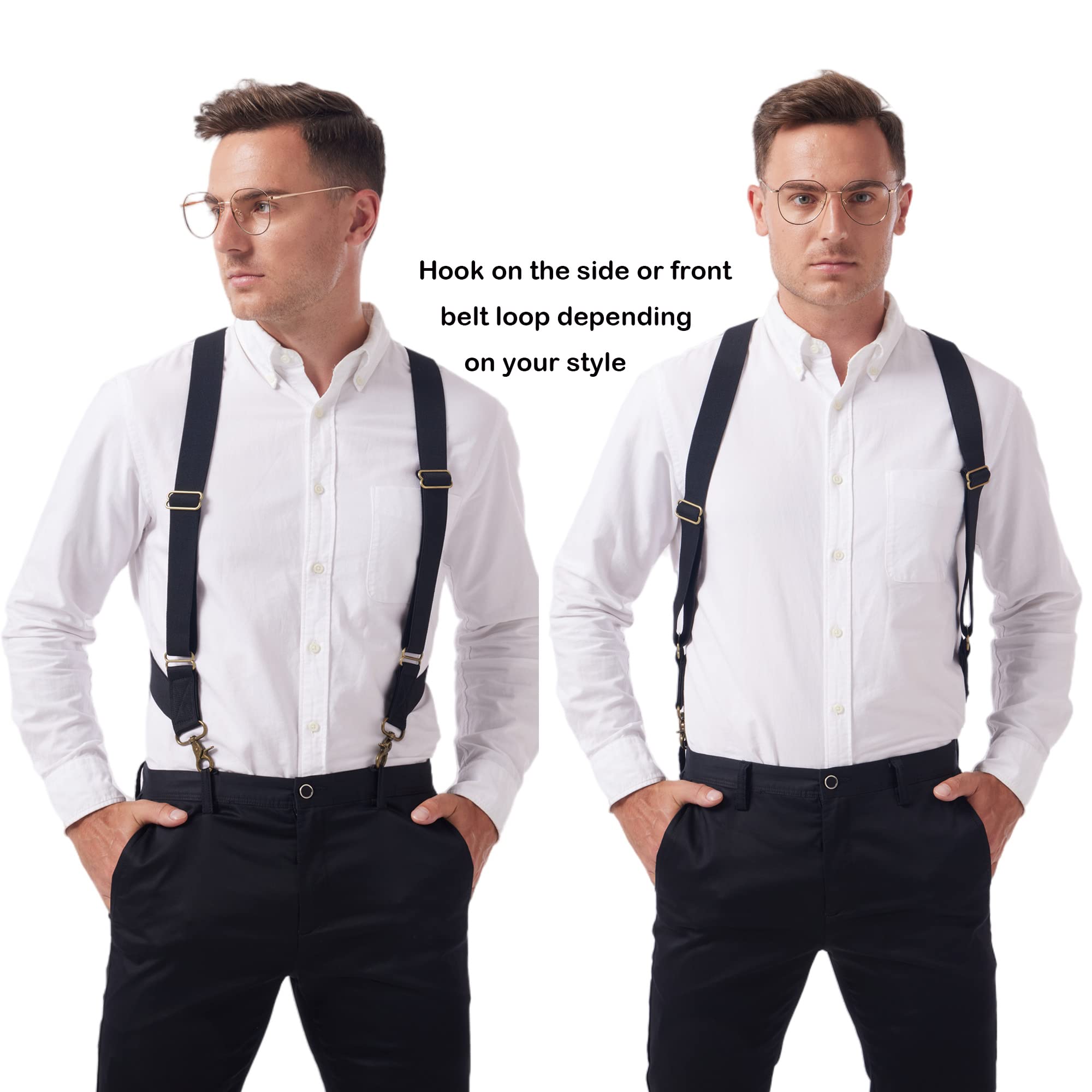 LazarsSpace Hook On Suspenders for Men X Back with 2 Side Swivel Snap Hooks and 1.5 Inch Wide Adjustable Strap