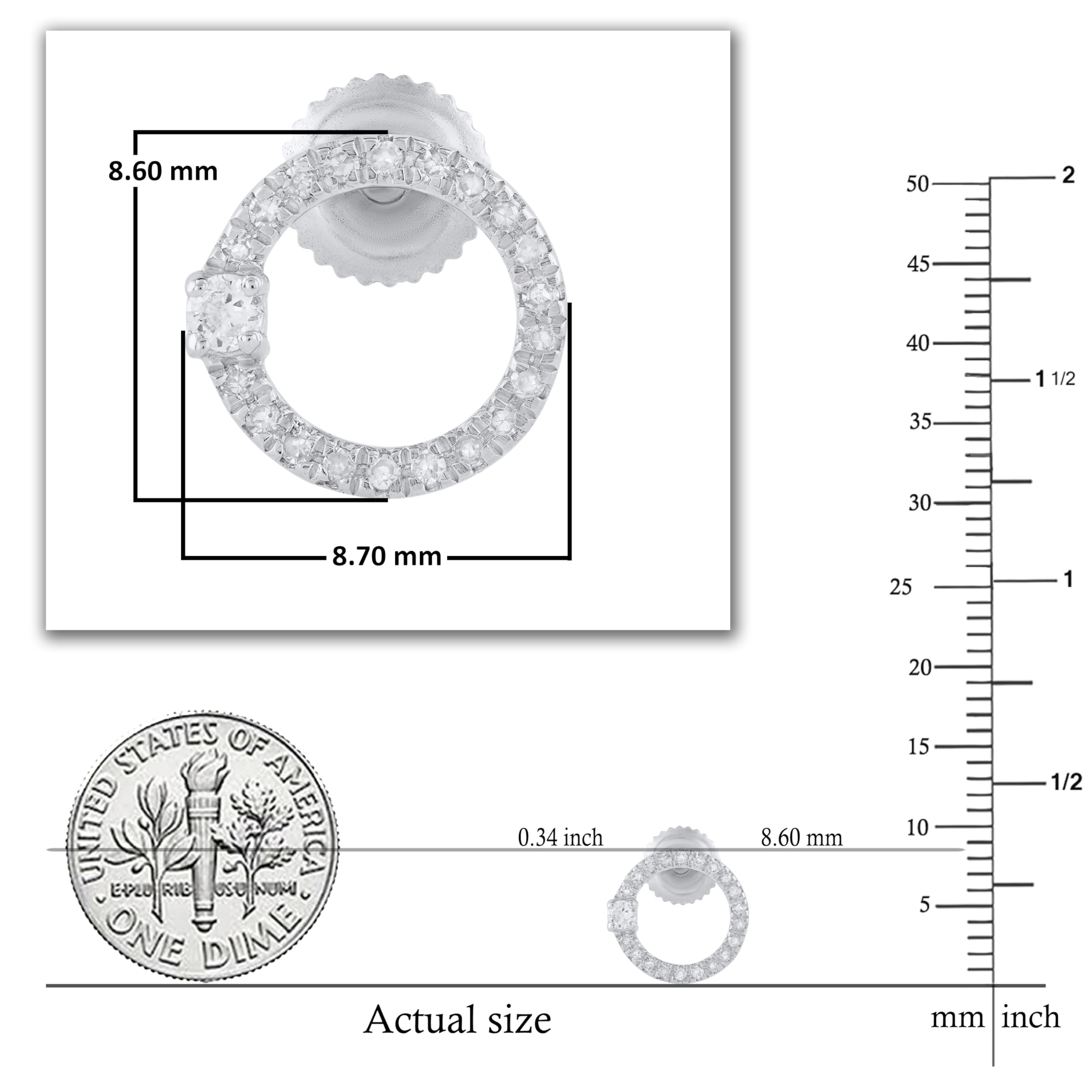 Dazzlingrock Collection 0.15 Carat (ctw) Round White Diamond Open Circle Stud Earrings for Women in 10K White Gold in Screw Back