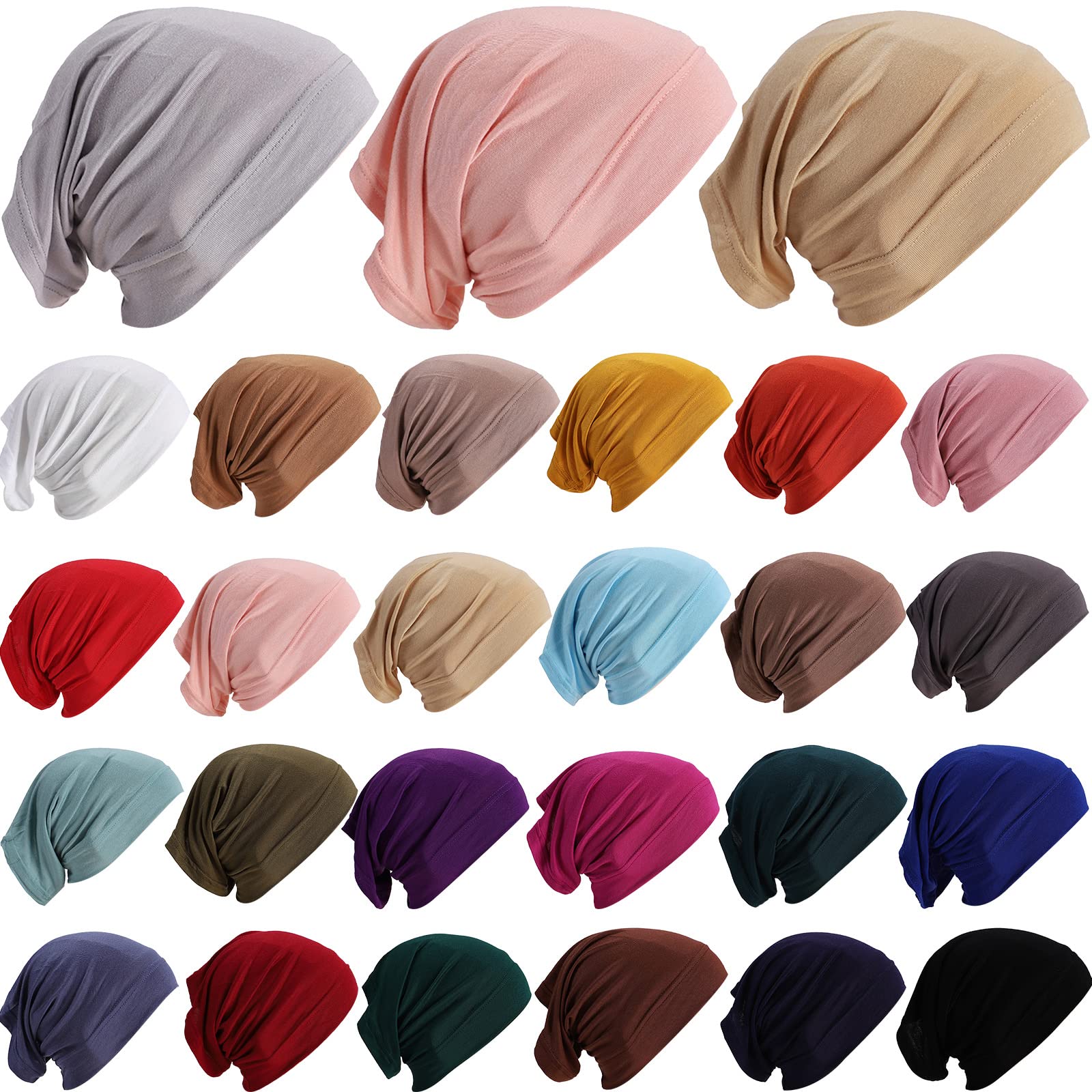 JenPen 25 Pcs Under Scarf Hijab Cap Unisex Dreadlock Cap Women Stretch Under Caps Solid Color Under Scarf Woman Hijab Hats, 25 Colors