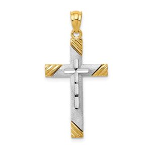 avariah solid 14k yellow gold w/rhodium cross pendant - 33.75mm