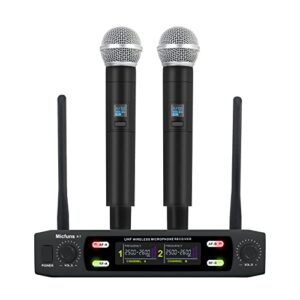 micfuns k7 professional wireless 2 handheld vhf 230-250 mhz microphone system 100m distand for karaoke,party, speech