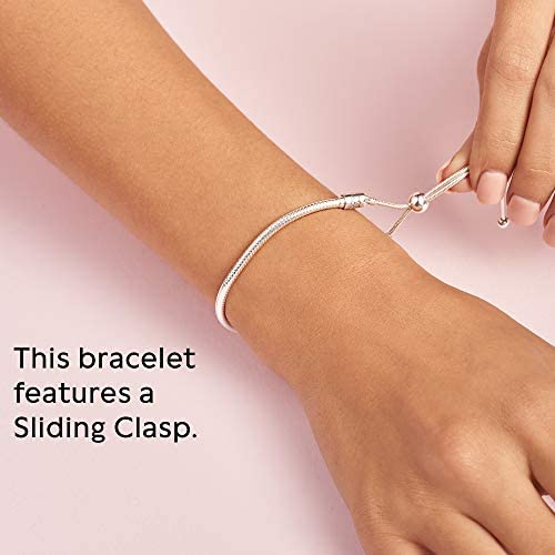 Adjustable European Charm Bracelets 3mm Steel Snake Chain Fits Pandora Beads Pendants & More (Silver Sliding Bracelet)