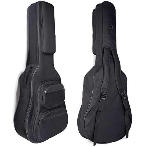 Okllen 41 Inch Acoustic Guitar Case Gig Bag, 0.3 Inch Thick Padding Waterproof Guitar Case with Adjustable Shoulder Strap and Back Hanger Loop, 6 Zipper and Front Pocket, Black