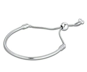 adjustable european charm bracelets 3mm steel snake chain fits pandora beads pendants & more (silver sliding bracelet)