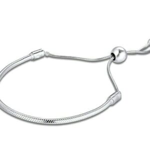 Adjustable European Charm Bracelets 3mm Steel Snake Chain Fits Pandora Beads Pendants & More (Silver Sliding Bracelet)