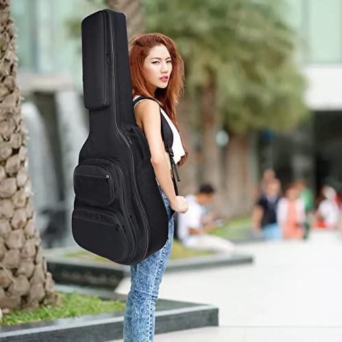 Okllen 41 Inch Acoustic Guitar Case Gig Bag, 0.3 Inch Thick Padding Waterproof Guitar Case with Adjustable Shoulder Strap and Back Hanger Loop, 6 Zipper and Front Pocket, Black