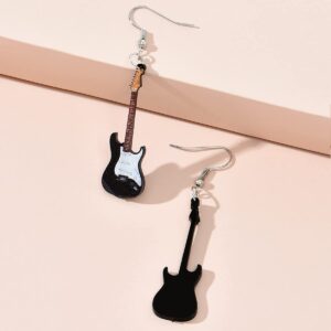 Cute Music Bass Electric Guitar Earrings Funny Charms Instrument Acrylic Dangle Earrings Creative Statement Jewelry Gifts for Music Lovers-A