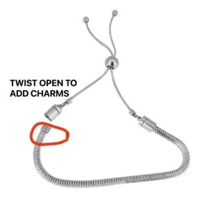 Adjustable European Charm Bracelets 3mm Steel Snake Chain Fits Pandora Beads Pendants & More (Silver Sliding Bracelet)