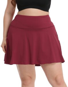 hde women's plus size tennis skort pleated athletic golf skirt with shorts burgundy - 3x