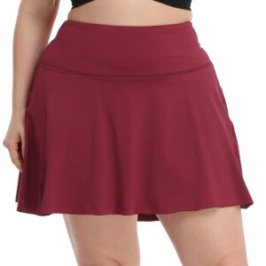 HDE Women's Plus Size Tennis Skort Pleated Athletic Golf Skirt with Shorts Burgundy - 3X