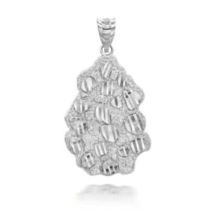 solid 925 sterling silver diamond cut nugget style charm pendant