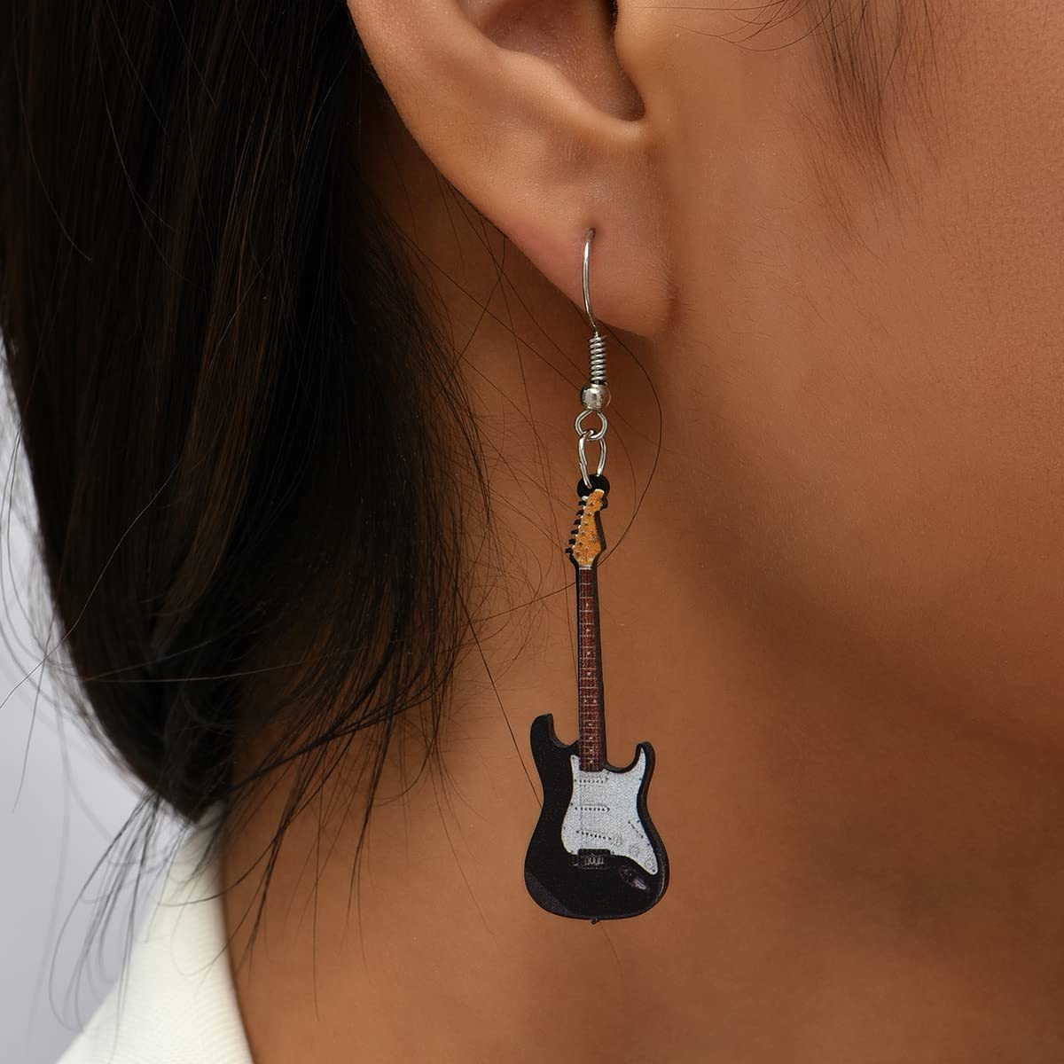 Cute Music Bass Electric Guitar Earrings Funny Charms Instrument Acrylic Dangle Earrings Creative Statement Jewelry Gifts for Music Lovers-A