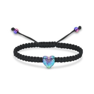 constantlife heart shape urn bracelet for ashes black braided rope adjustable bangle cremation jewelry keepsake memorial gift for women (colorful)