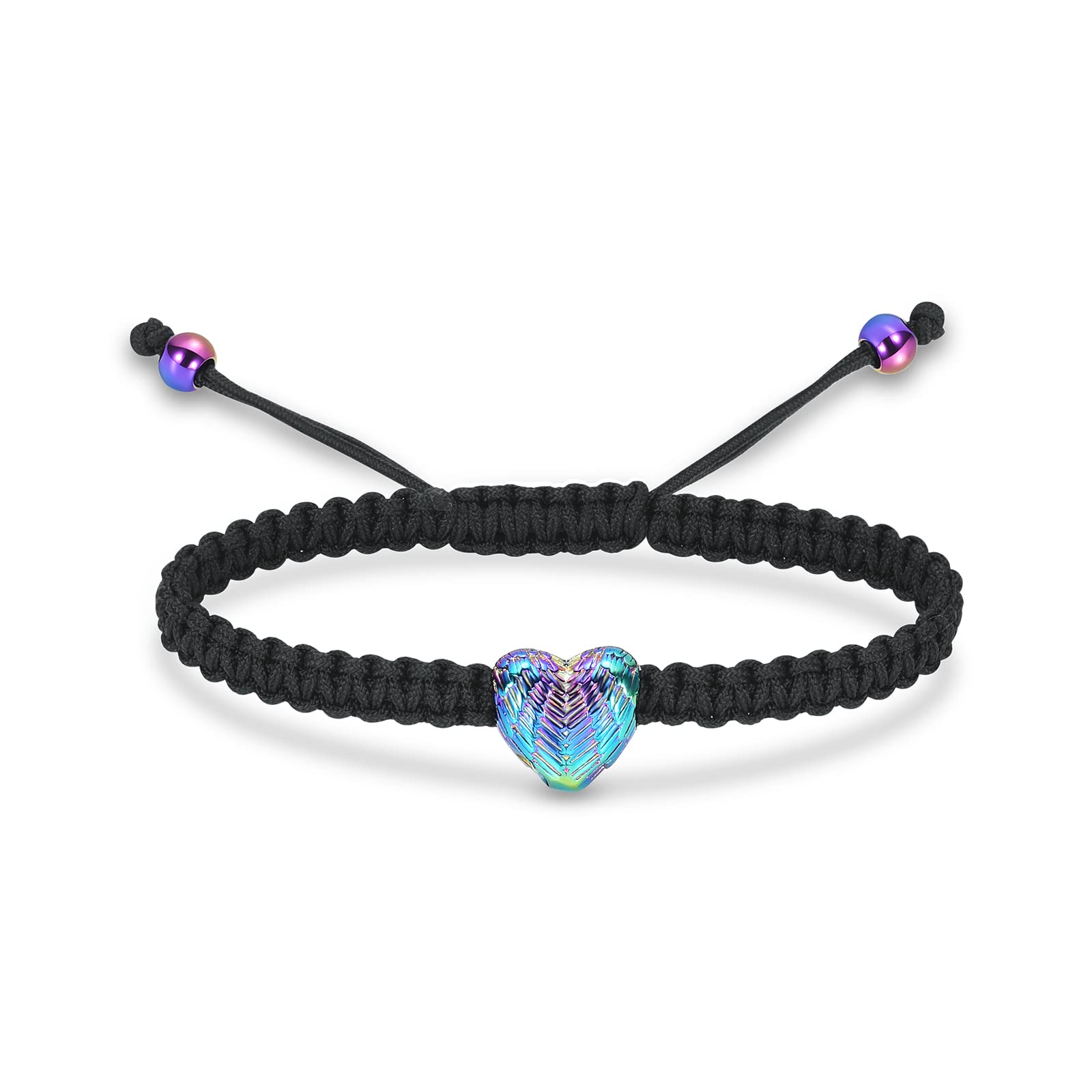 constantlife Heart Shape Urn Bracelet for Ashes Black Braided Rope Adjustable Bangle Cremation Jewelry Keepsake Memorial Gift for Women (Colorful)