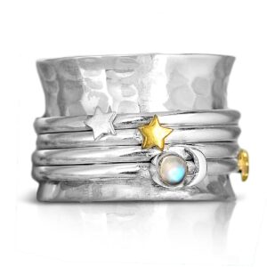 boho-magic spinner moonstone moon and star ring for women 925 sterling silver fidget wide band (8)