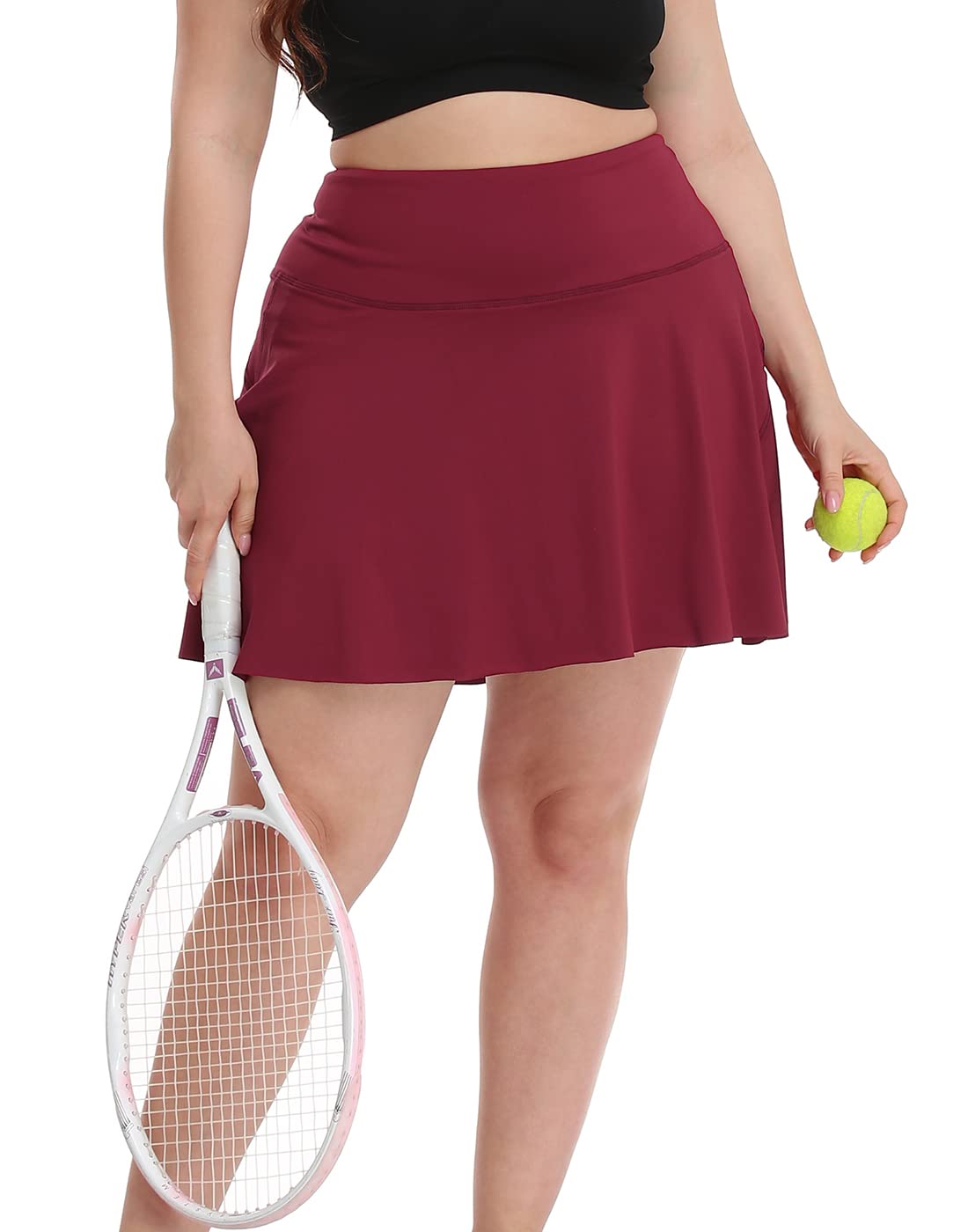 HDE Women's Plus Size Tennis Skort Pleated Athletic Golf Skirt with Shorts Burgundy - 3X