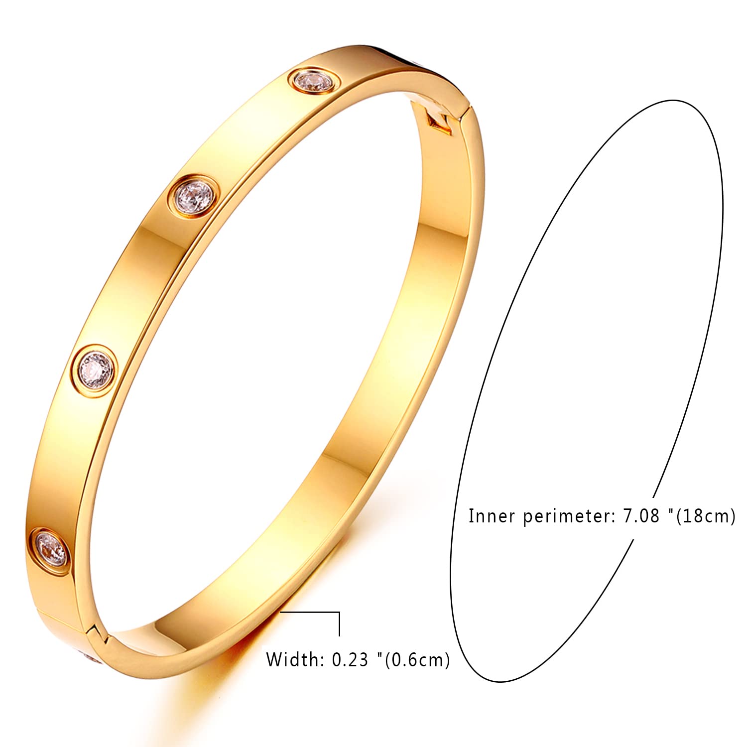 Rofusn Gold Bangle Bracelet Cuff with CZ Stone, Stainless Steel Womens Trendy Bracelets Jewelry Gift for Valentines Day