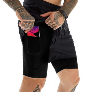 oebld mens athletic shorts 2-in-1 gym workout running 7'' shorts with towel loop