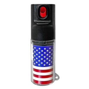 mace brand chameleon pepper spray — change look of spray with included skins, american flag, beach & camo patterns — 10’ pepper spray, mace self defense pepper spray for women/men, made in the usa