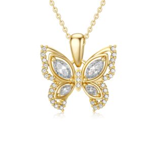 ayafee 10k 14k 18k gold butterfly necklace for women, real gold butterfly pendant necklace jewelry gift for birthday, mother's day