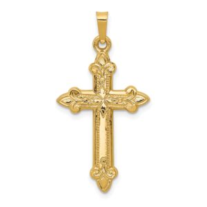 avariah 14k yellow gold fleur de lis cross pendant - 35mm