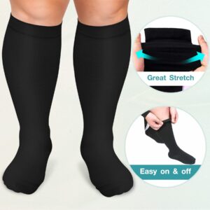 Iseasoo 3 Pairs Plus Size Compression Socks for Men and Women,Wide Calf Extra Large Socks,Prevent Swelling, Pain (4XL, Black)