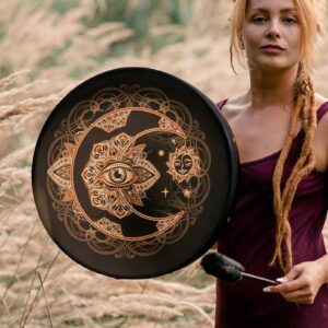 FIRLAR Shaman Drum,10 Inch Hand Drum With Drum Stick, Instrumental Shaman Alchemy Moon Drum, Sound Healer Shaman Drum For Spiritual Music, Reflection Meditation