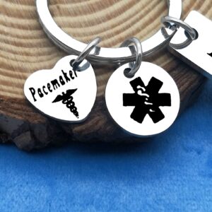 Pacemaker Medical Alert Keychain Pacemaker Gift Emergency Alarm Tag Keychain Emergency Medical Technician Doctor Gift Medical Symbol Emergency First Aid Gift Heart Arrhythmia Awareness Keyring