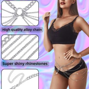 Rhinestone Body Chains Jewelry For Women And Girls Sexy Belly Waist Chain Bikini Beach Accessories Suitable for a Variety of Carnival scenes (Silver)