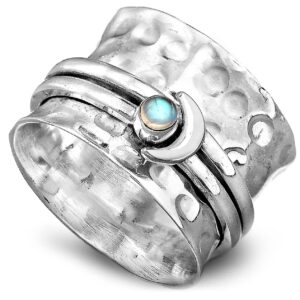 boho-magic spinner moonstone moon ring for women 925 sterling silver fidget wide band (7)