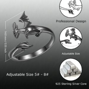 Bolelis 925 Sterling Silver Dragon Rings for Women - Cute Open Adjustable Dinosaur Ring Jewelry,Wrap Thumb Dragon Ring Christmas Gift for Women