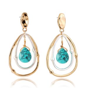 turquoise gold hoop earrings for women,turquoise large oval drop dangle western stylish silver earrings jewelry