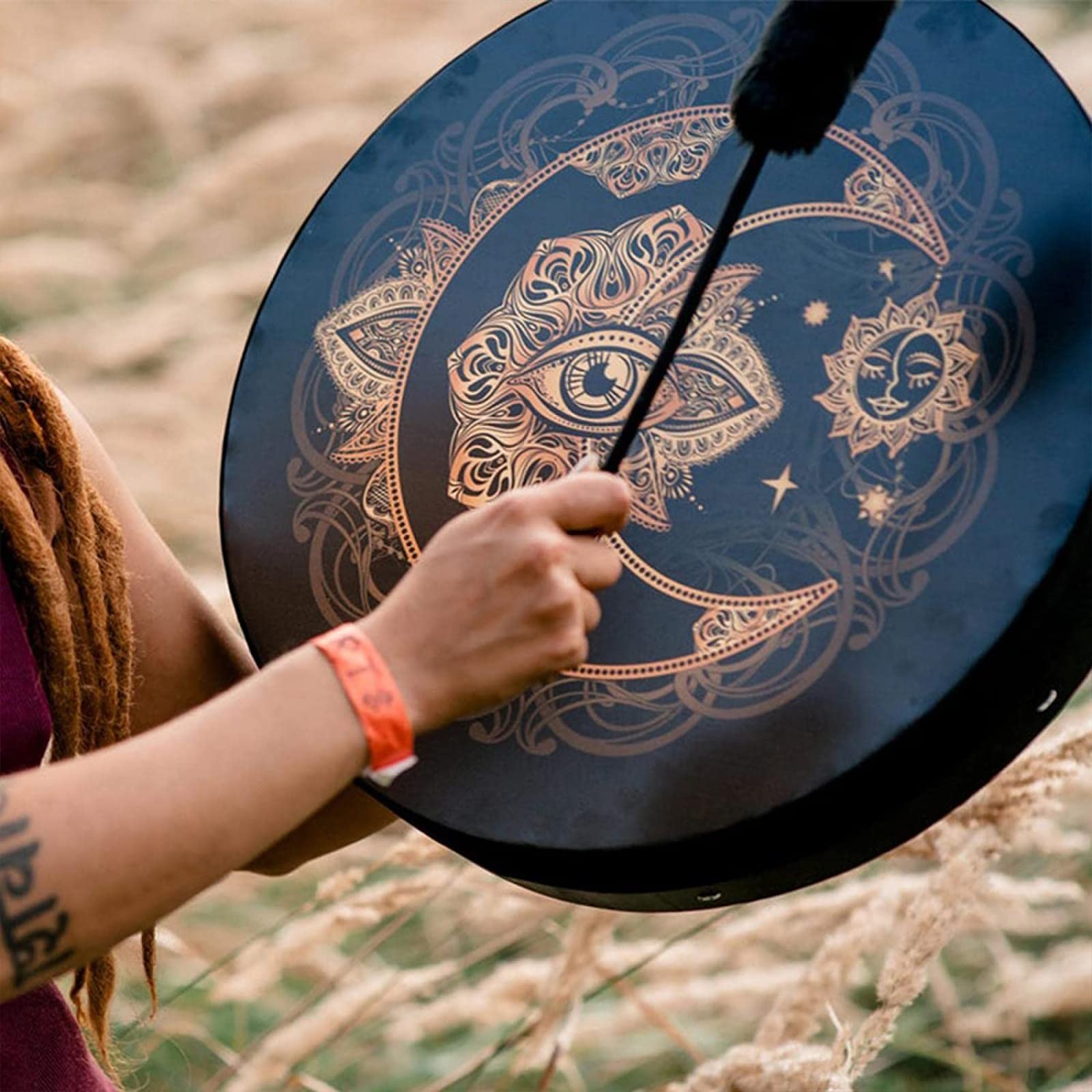 FIRLAR Shaman Drum,10 Inch Hand Drum With Drum Stick, Instrumental Shaman Alchemy Moon Drum, Sound Healer Shaman Drum For Spiritual Music, Reflection Meditation