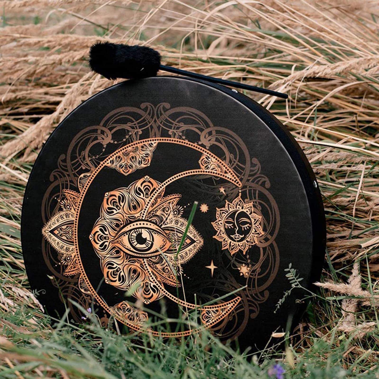 FIRLAR Shaman Drum,10 Inch Hand Drum With Drum Stick, Instrumental Shaman Alchemy Moon Drum, Sound Healer Shaman Drum For Spiritual Music, Reflection Meditation