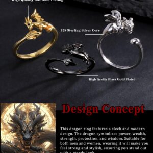 Bolelis 925 Sterling Silver Dragon Rings for Women - Cute Open Adjustable Dinosaur Ring Jewelry,Wrap Thumb Dragon Ring Christmas Gift for Women