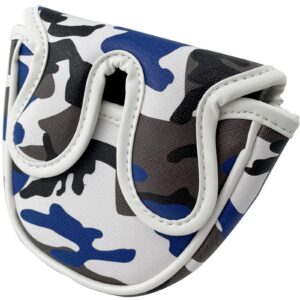 Gbourly Golf Club Blue Camouflage Mallet Putter Cover Camo Magnetic Center Shafted PU Leather Headcover