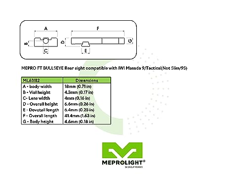 MEPRO FT Bullseye Rear, Fiber Optic and tritium Micro red dot Night Sight Compatible with IWI Masada 9,Green