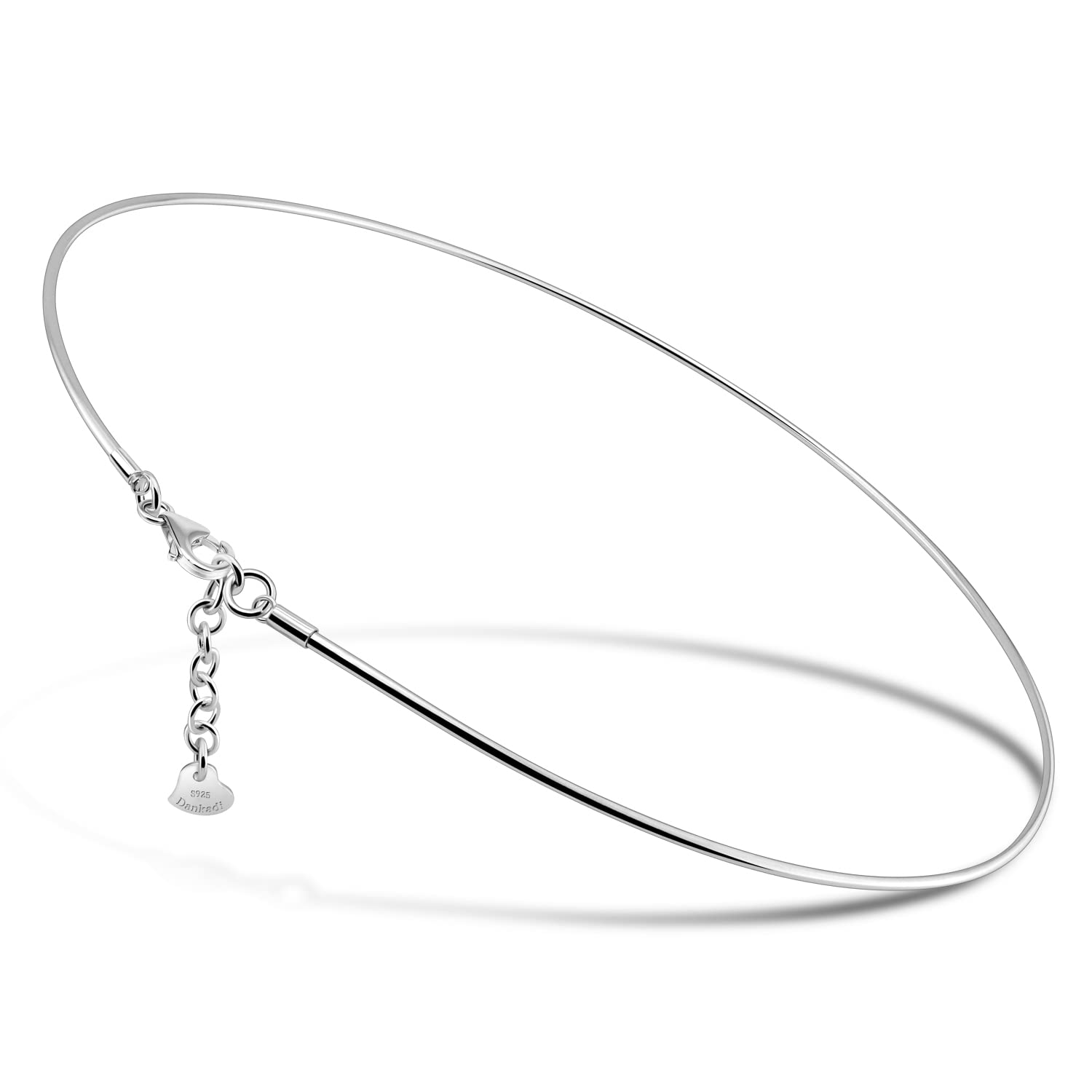 Dankadi Women 925 Sterling Silver 2MM Solid Dome Collar Necklace Simple Fashion Golden 16 "18" 20 "+1.9 "Adjustable Length Choker Fine Jewelry Gifts (Silver, 18 inches)