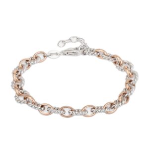 vanbelle sterling silver jewelry - silver and rose gold plated with 925 stamp - twisted wire link chain bracelet - elegant handcrafted for women - 6.5" long + 1" extender