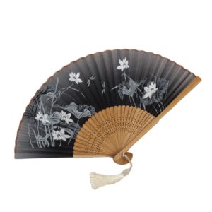 vintage pattern hand fan black bamboo silk folding fan hand held folding fans chinese/japanese retro style for women girls (color : black c)