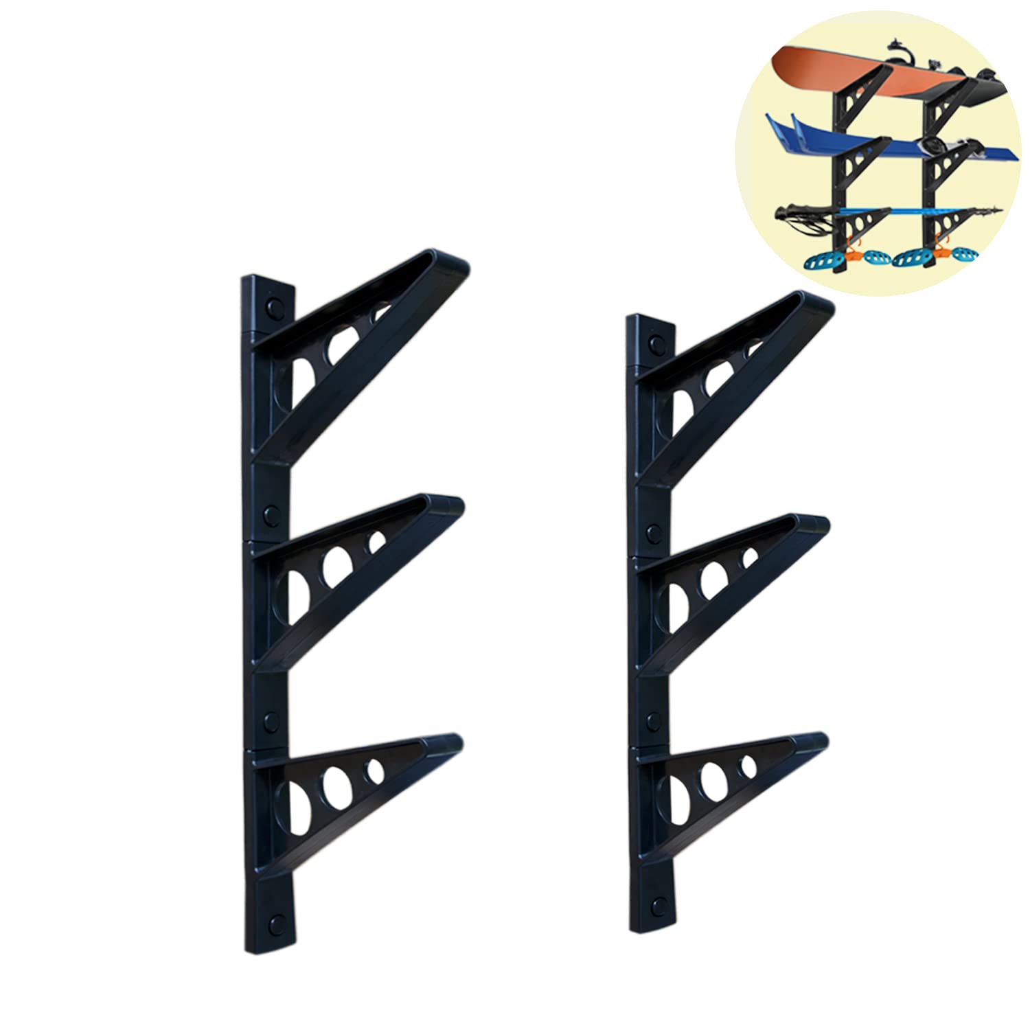 HUIMENG Snowboard Storage Rack Wall Mount Storage Holds 3 Boards Horizontal Multi Ski Wall Rack For Skis/Snowboards/Skateboards/Scooter/Hockey Sticks Ect Home and Garage Storage (OF8322)