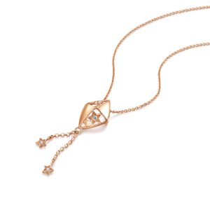 CHOW SANG SANG 18K Rose Gold (GH color, SI Clarity, Round Brilliant) Diamond Starry Kite Necklace for Women 93131N | 18.5", (47 CM)