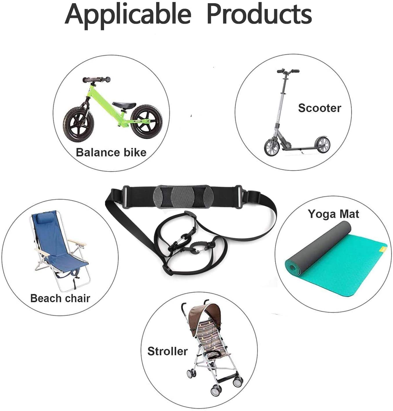 Scooter Shoulder Strap Compatible for Carrying Beach Camping Chair, Electric Scooter,Kids Folding Bike,Foldable Bikes, Balance Bikes, Yoga Mat,Adjustable Should Belt Straps with Non-Slip Shoulder Pad