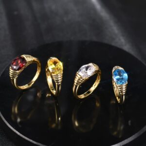 AllenCOCO Gold Ring for Women Trendy Ruby Ring Red Gemstone Chunky Ring 18k Gold Plated Band Ring Signet Statement Ring