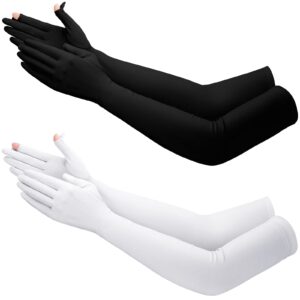 jecery 2 pairs uv long sun gloves women's sunblock driving gloves non slip full finger arm sun protective for outdoor sports (black, white)