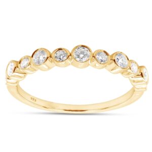 savearth diamonds 1/3 cttw round lab created moissanite diamond half eternity stackable wedding band ring for women in 14k yellow gold over sterling silver, size-6