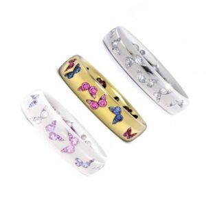 3pcs vintage crystal beaded buterfly pattern finger ring set for women colorful rhinestone animal statement ring wedding jewelry valentine's day gift-a 6