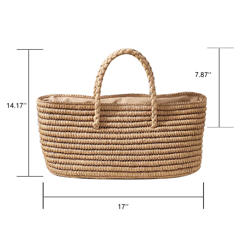 QTKJ Women Straw Summer Beach Bag, Beach Tote, Soft, Large Capacity Handwoven Big Tote Shoulder Handbag (Khaki)